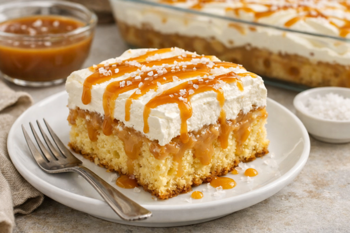 Salted Caramel Irish Cream Poke Cake - Joanas World Recipes