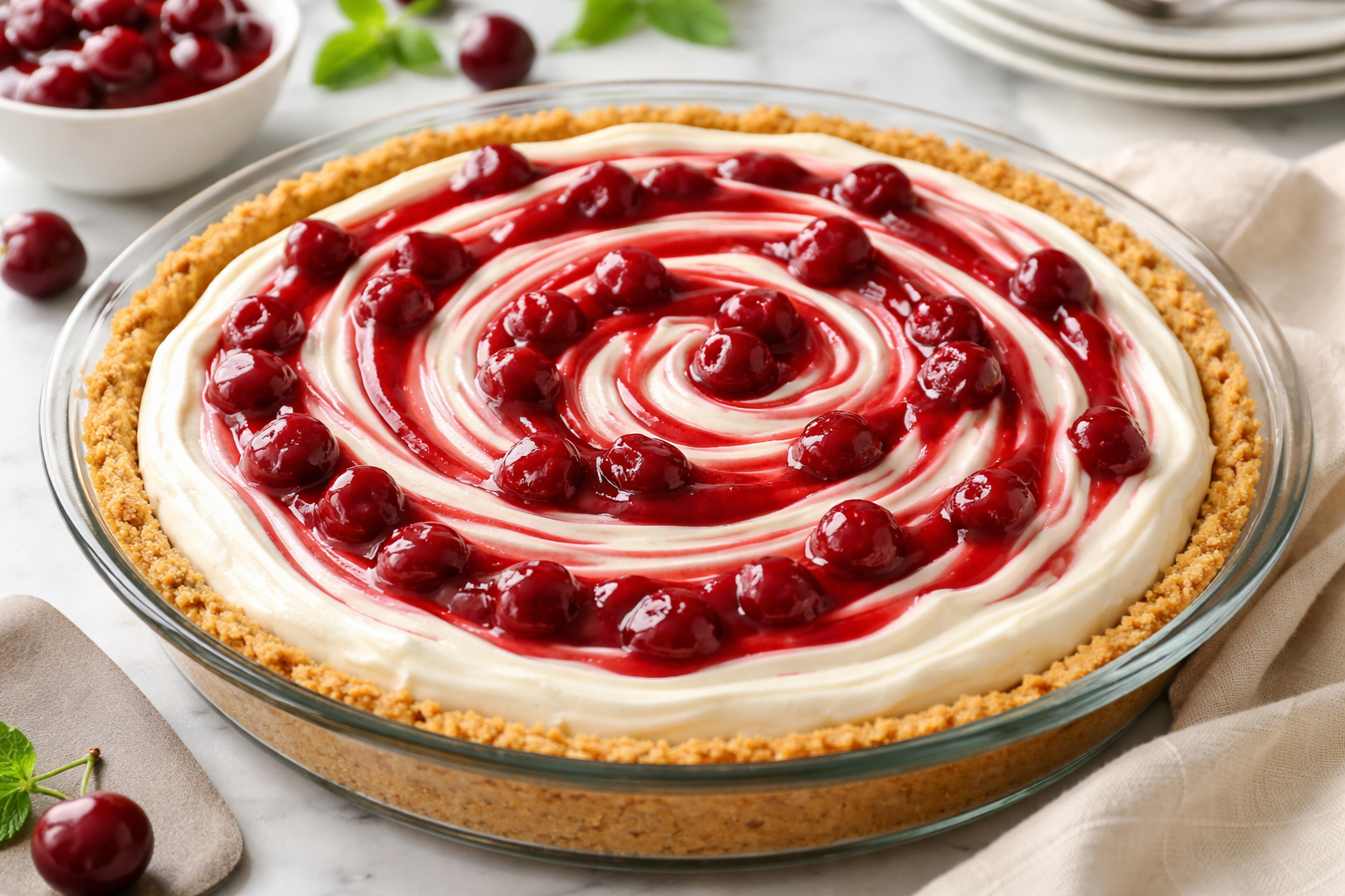 No-Bake Cherry Cheesecake Pie - Joanas World Recipes